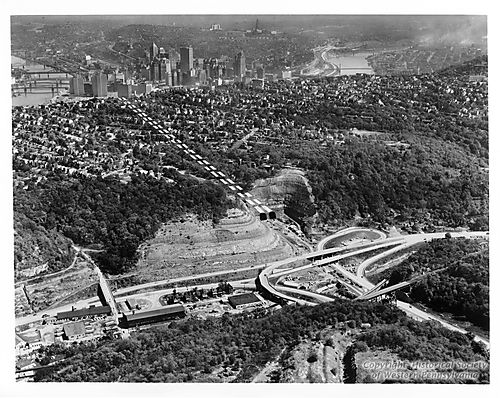 Aerial view of the Fort Pitt Tunnel Route | Historic Pittsburgh